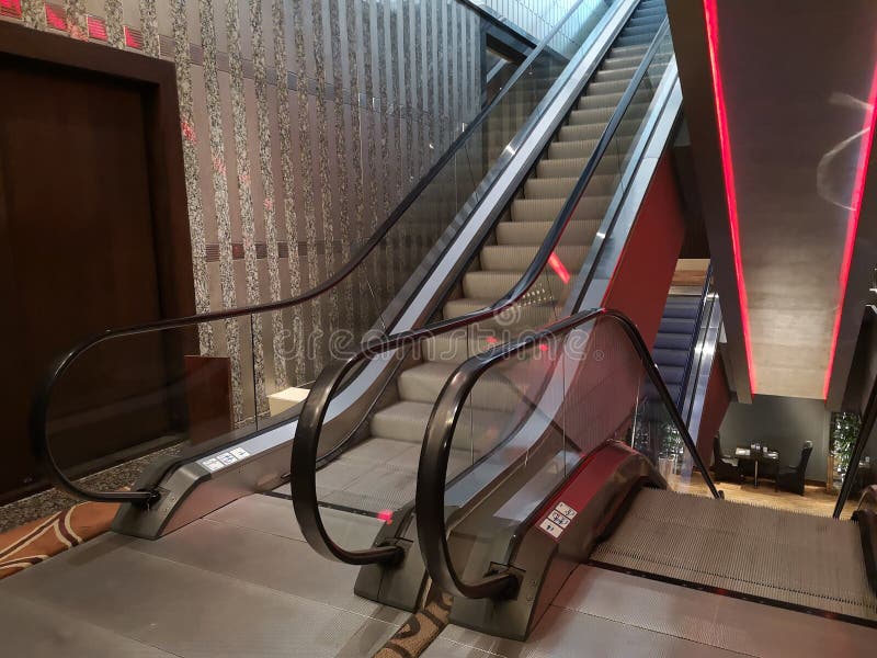Escalators Inside a Modern Hotel , Led Light Stock Photo - Image of ...