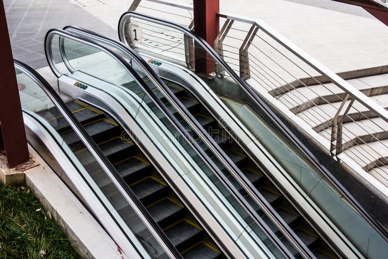 Escalators outside stock image. Image of escalators, shiny - 61335909