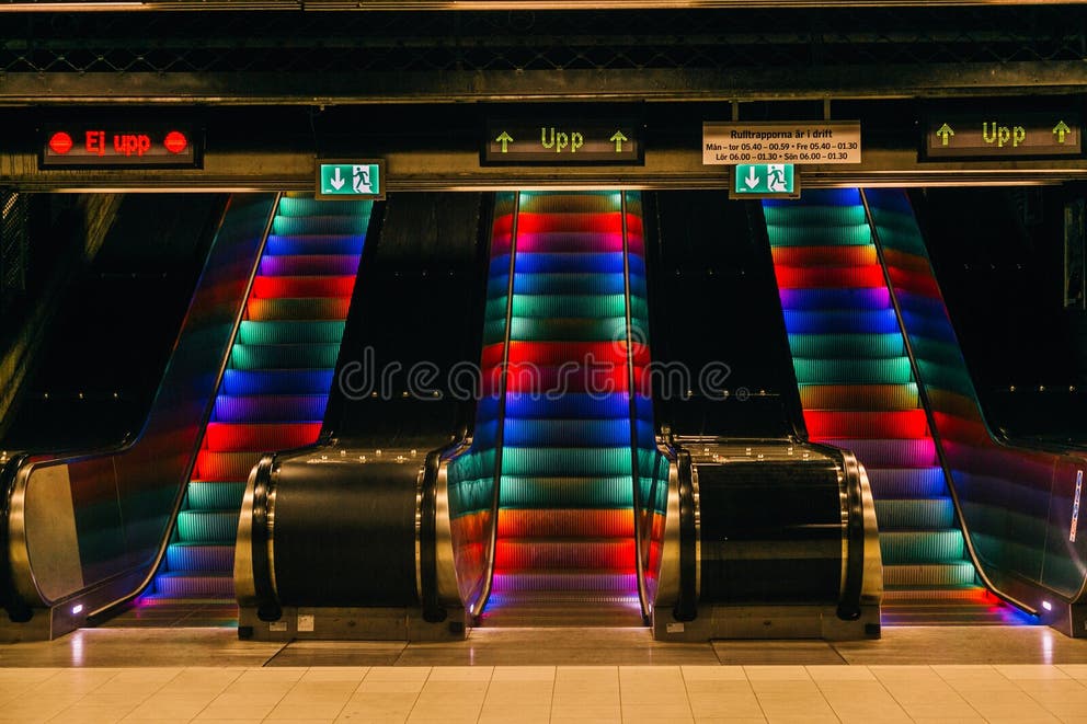 Escalators in the subway stock photo. Image of city - 286362578