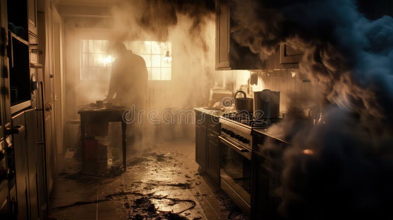 Escape kitchen fire stock illustration. Illustration of incident ...
