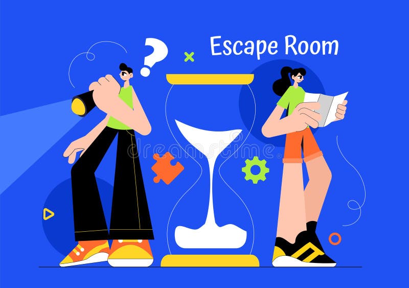 Escape Room Vector Illustration Featuring People Solving Puzzles ...