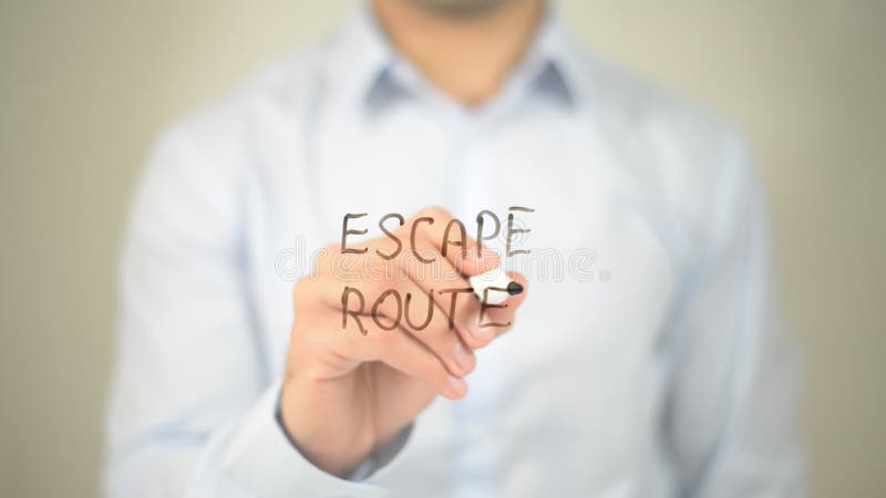 Escape Route, Man Writing on Transparent Screen Stock Image - Image of ...