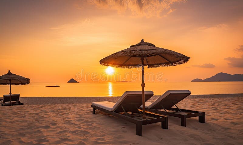Escape To Paradise: Two Sun Beds in the Midst of Tropical Sunset ...