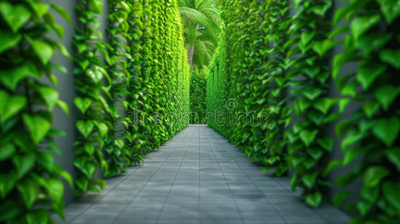 Serene Green Corridor Elegant Layout Surrounded by Lush Greenery, a ...