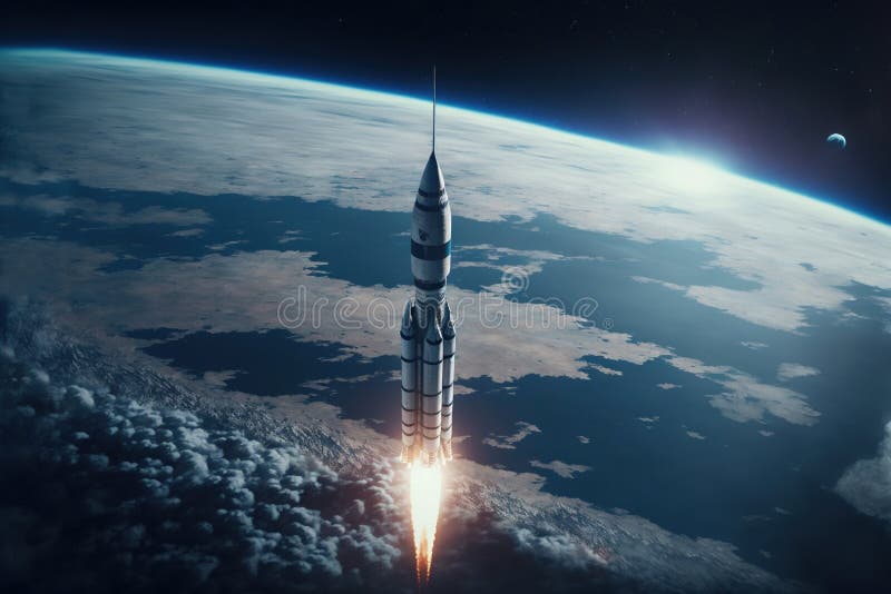 Escape Velocity: Rocket Leaving Earth into Outer Space Stock ...