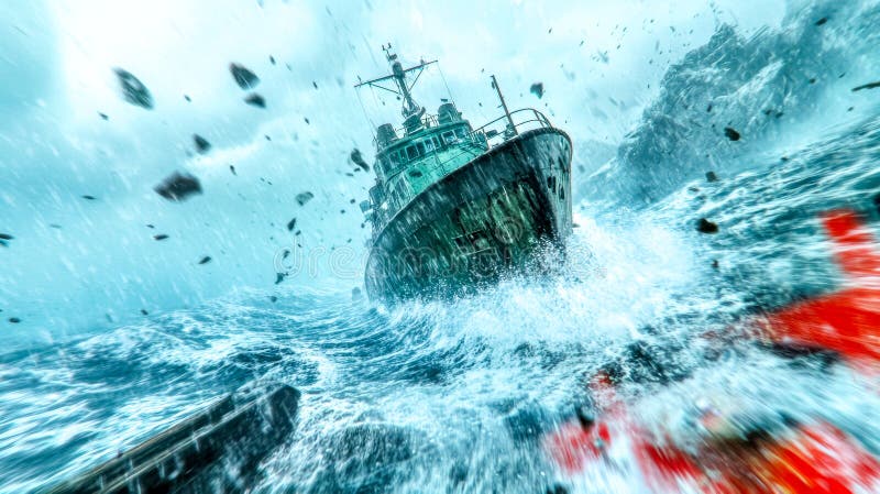 Escaping from Sinking Ship during Storm in First Person View Stock ...