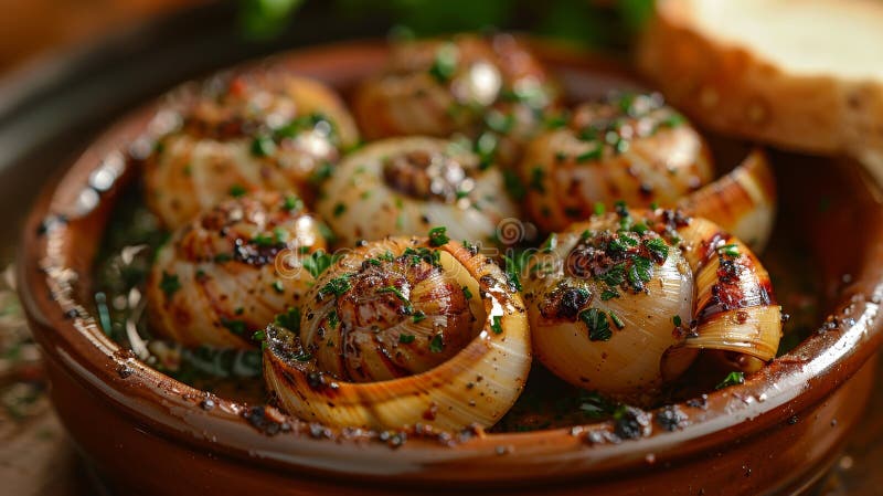 Escargot in Garlic Parsley Butter, Served in Shells, Garnished with ...
