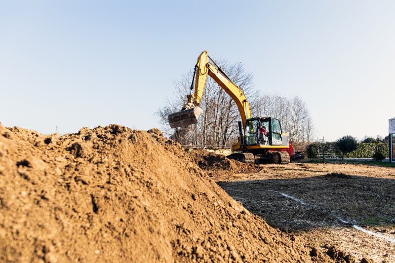 Escavator at Work on Construction Site Stock Photo - Image of bucket ...