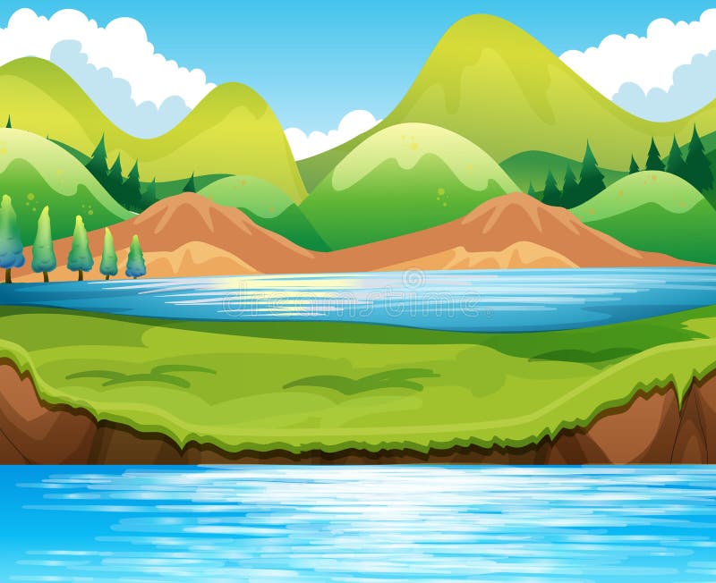 Escena del lago ilustración del vector. Ilustración de agua - 55180257
