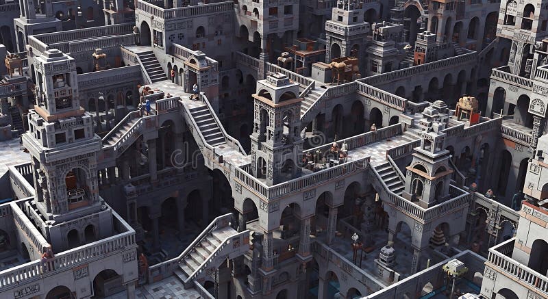 Escher-esque Architectural Maze: Complex Stairways and Impossible ...