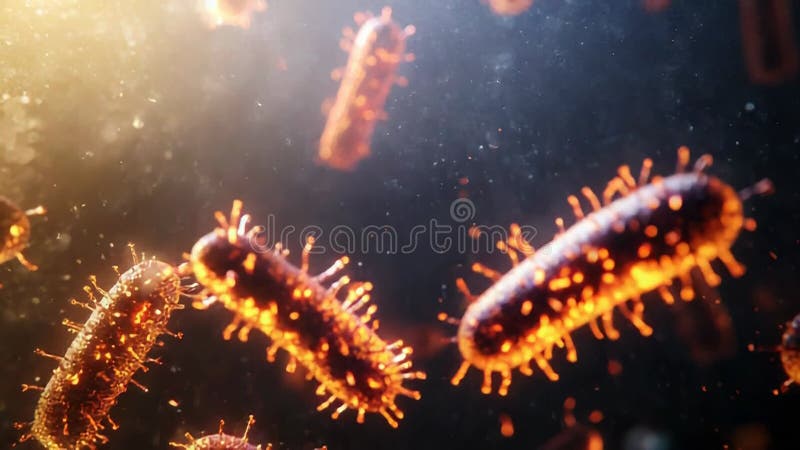 Escherichia Coli Bacteria Floating in Microscopic View with Light Stock ...