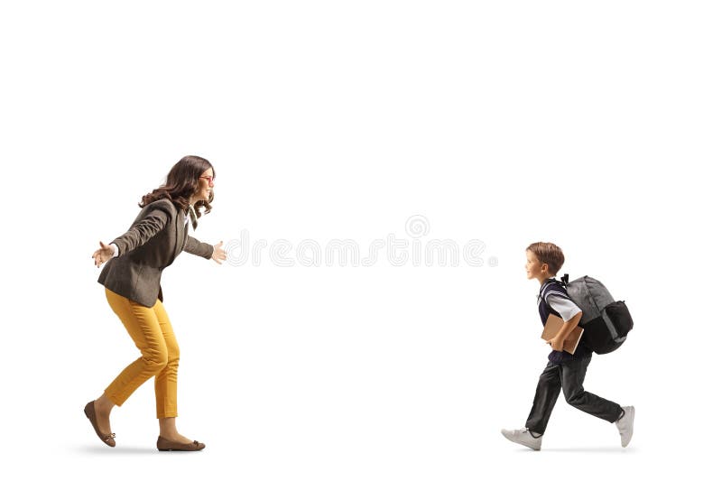 Escolar Corriendo Para Abrazar a Una Musulmana Usando Hiyab Imagen de archivo - Imagen de ...