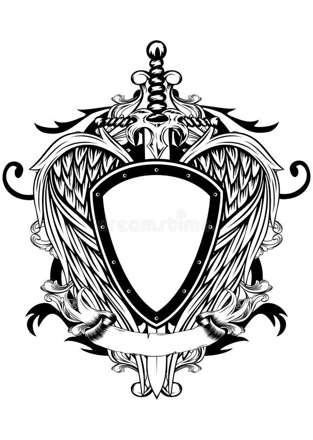 Escudo, alas y espada ilustración del vector. Ilustración de vector ...