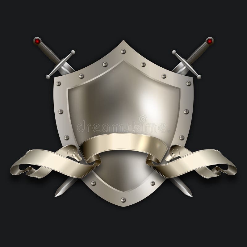 Escudo De Plata Medieval Con Las Espadas Y La Cinta Stock de ... Escudo De Plata Medieval Con Las Espadas Y La Cinta Stock de ...