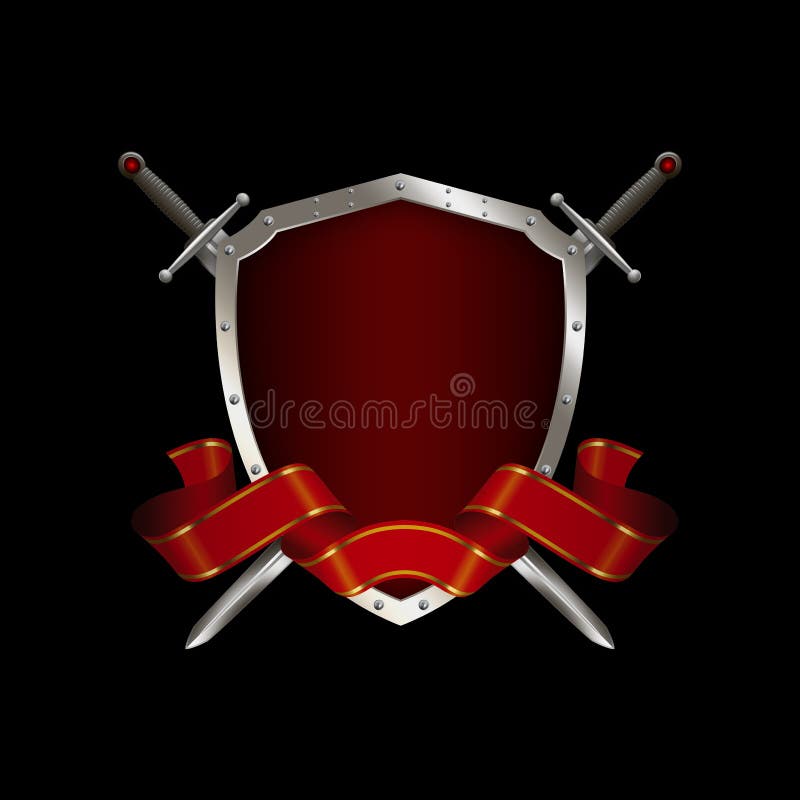Escudo Rojo Con Las Espadas Y Cinta Roja Stock de ilustración ... Escudo Rojo Con Las Espadas Y Cinta Roja Stock de ilustración ...