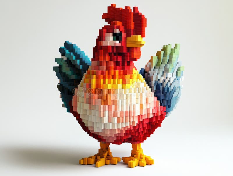 Escultura De Gallo 3D Pixelado, De Bloques De Colores. Foto de archivo ...