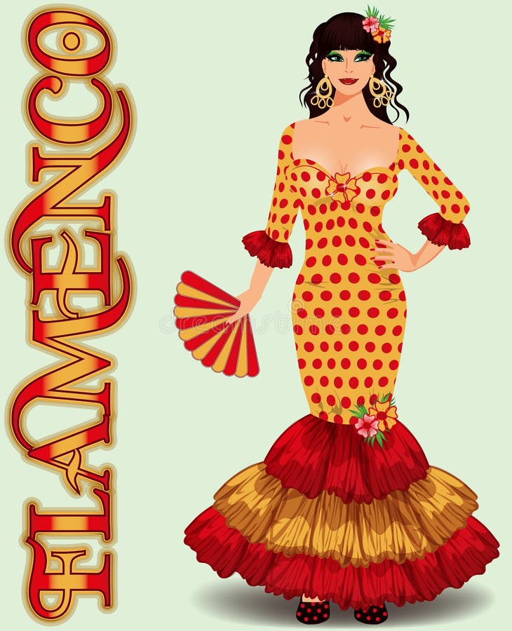 Flamenco Elegant Spanish Dancing Girl With Flamenco Fan Stock Vector