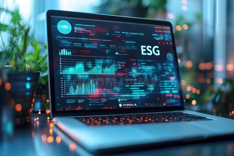 ESG and Data Analytics. a Laptop Displaying ESG Data Visualizations in ...
