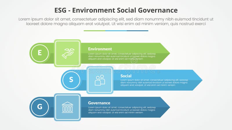 ESG Frameworks Infographic Concept for Slide Presentation with Rectangle Arrow Stack with Circle ...