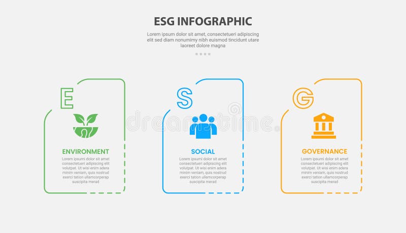 ESG Infographic Outline Style with 3 Point Template with Dotted Line ...