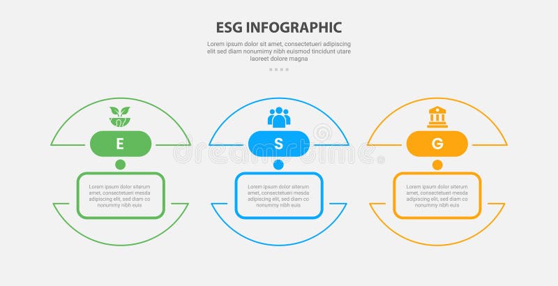 ESG Infographic Outline Style with 3 Point Template with Half Slice ...