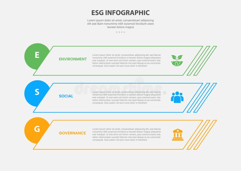 ESG Infographic Outline Style with 3 Point Template with Skew Rectangle ...