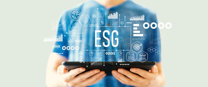 ESG Theme with Man Using a Tablet Stock Photo - Image of sustainable ...