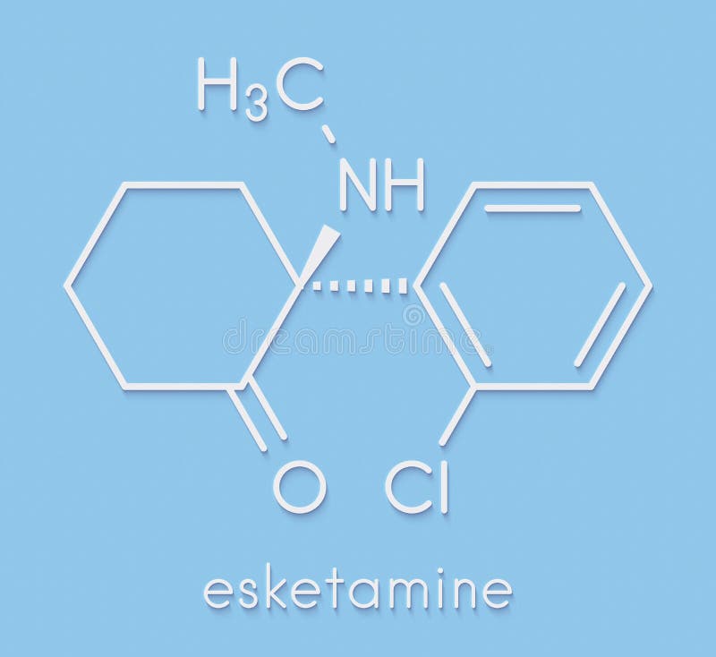 Esketamine Antidepressant and Anesthetic Drug Molecule. Atoms are ...