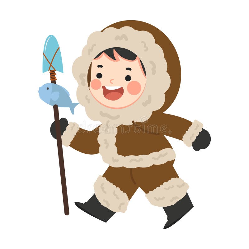 Eskimo Boy with Fish Catch Cartoon Stock Vector - Illustration of ...
