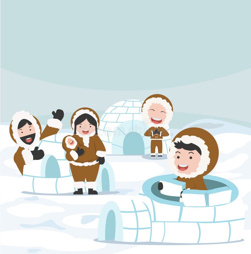 Eskimo Building an Igloo Ice House Vector Stock Vector - Illustration ...