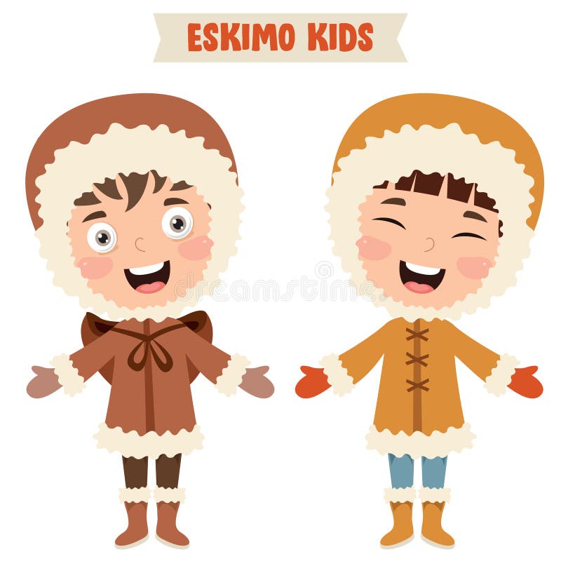 Eskimo Children Wearing Traditional Clothes Stock Vector - Illustration ...
