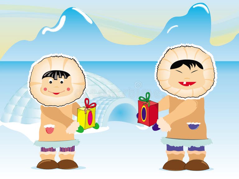Eskimo Couple Sharing Presents for Christmas Stock Vector ...