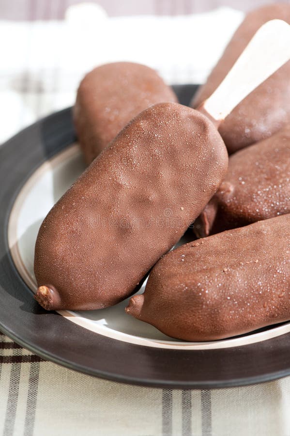 Eskimo Ice-cream. White Vanilla Glazed with Chocolate. Closeup. Stock ...