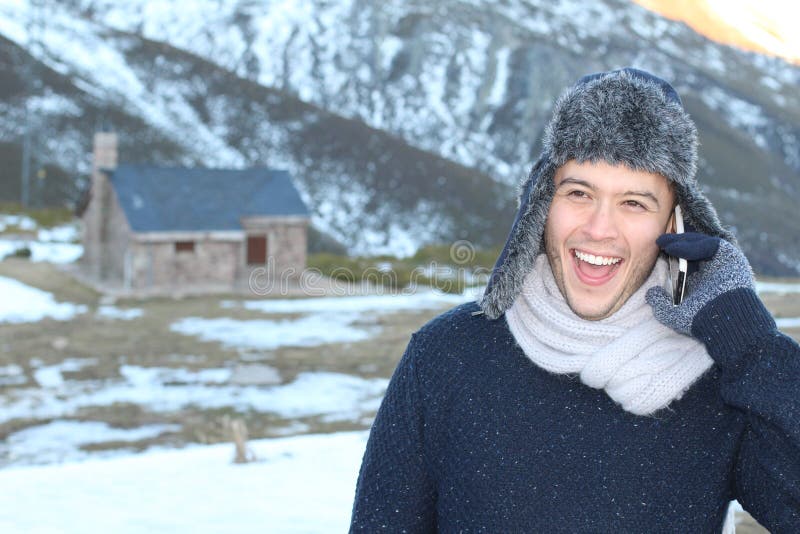 Eskimo Male Smiling while Calling by Phone Stock Photo - Image of ...