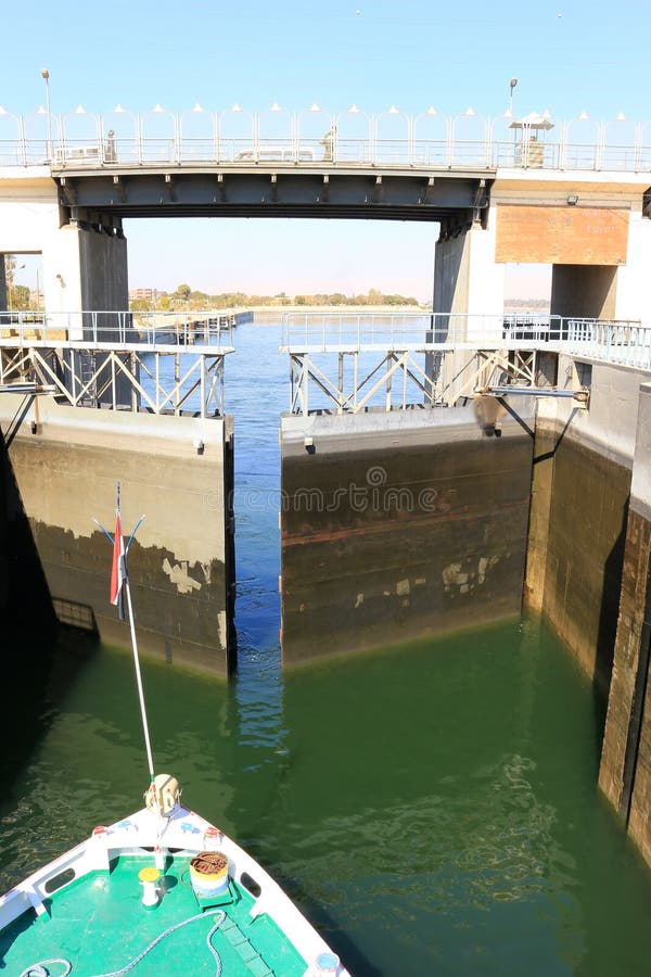 Esna ship locks in Egypt stock photo. Image of navigation - 77771430