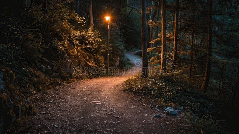 Esolate Cliffside Path through a Mysterious Forest at Night. Generative ...