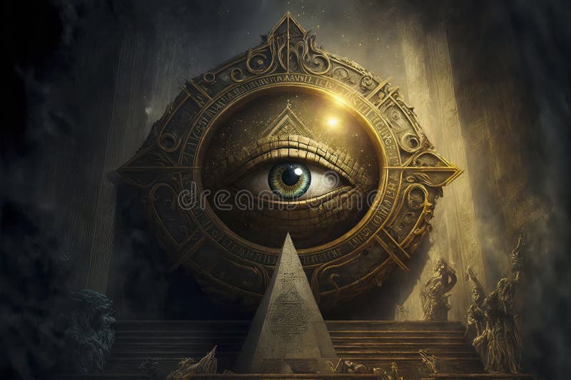 Esoteric Background with an All Seeing Eye Gate and a Pyramid Stock ...