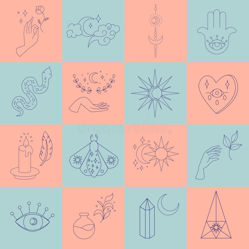 Esoteric Elements Collection. Magic Icons Minimalistic Symbols, Planets ...