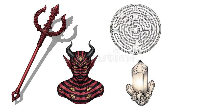 Esoteric Illustrations with Demon, Crystal, Trident, and Labyrinth for ...