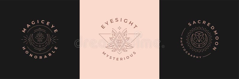 Esoteric Logos Emblems Design Templates Set with Magic Eyes and ...