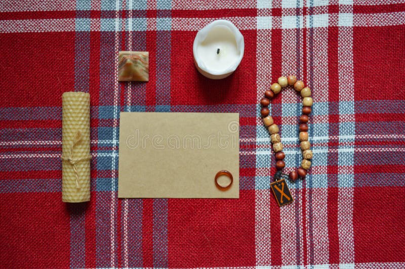 Esoteric and Magic Things for Ritual. Candle, Craft Sheet, Prayer Beads ...