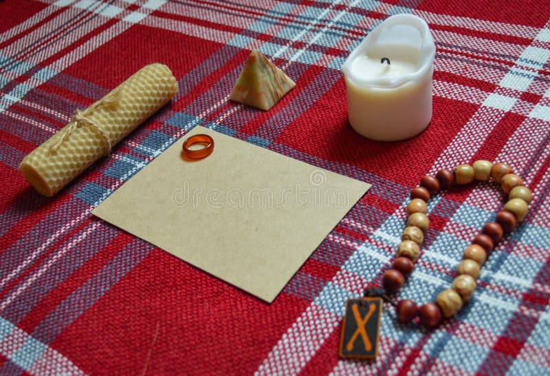 Esoteric and Magic Things for Ritual. Candle, Craft Sheet, Prayer Beads ...