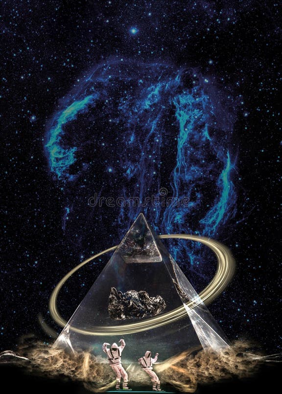 Esoteric Pyramid in Clouds Under the Starry Galaxy with Ring and Two ...