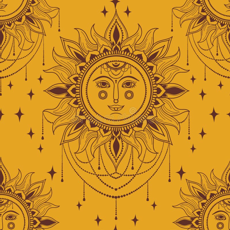 Esoteric Seamless Pattern with Face of Sun and Royal Ornament Stock ...