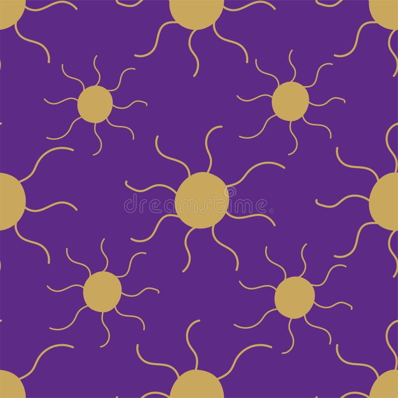 Esoteric Seamless Pattern with Hand Drawn Magic Gold Sun on Purple ...