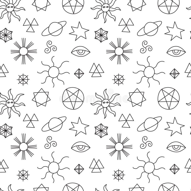 Esoteric Seamless Pattern with Hand Drawn Magic Symbols. Stock Vector ...