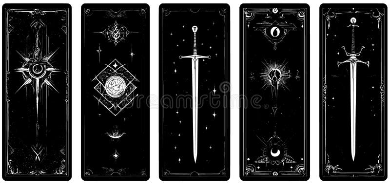 An Esoteric Tarot Deck with Swords. Five Esoteric Arcanas with Modern Illustrations Stock Vector ...