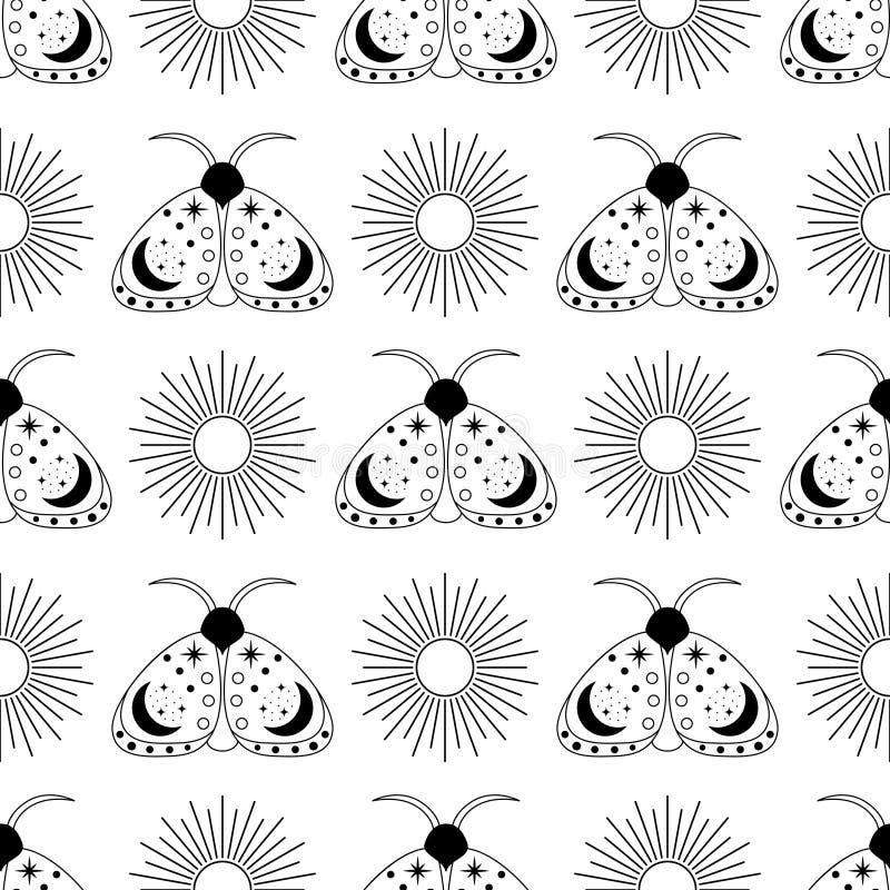 Esoteric Vector Seamless Pattern with Linear Mystic Elements. Lunar ...