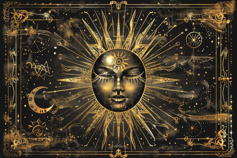Esoteric Zodiac Banner Featuring Celestial Sun Face and Solar Eclipse ...