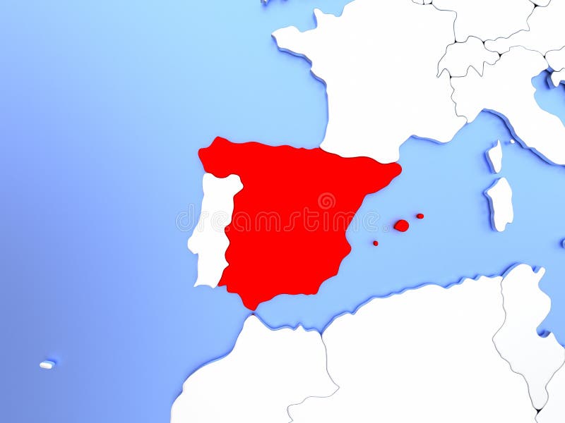 España en rojo en mapa stock de ilustración. Ilustración de brillante ...